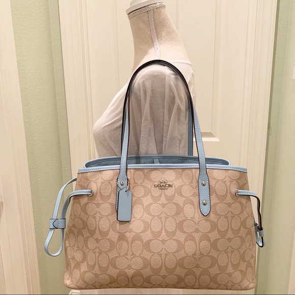 Coach | Bags | Coach Drawstring Pvc Tote Powder Blue Shoulder Bag ...